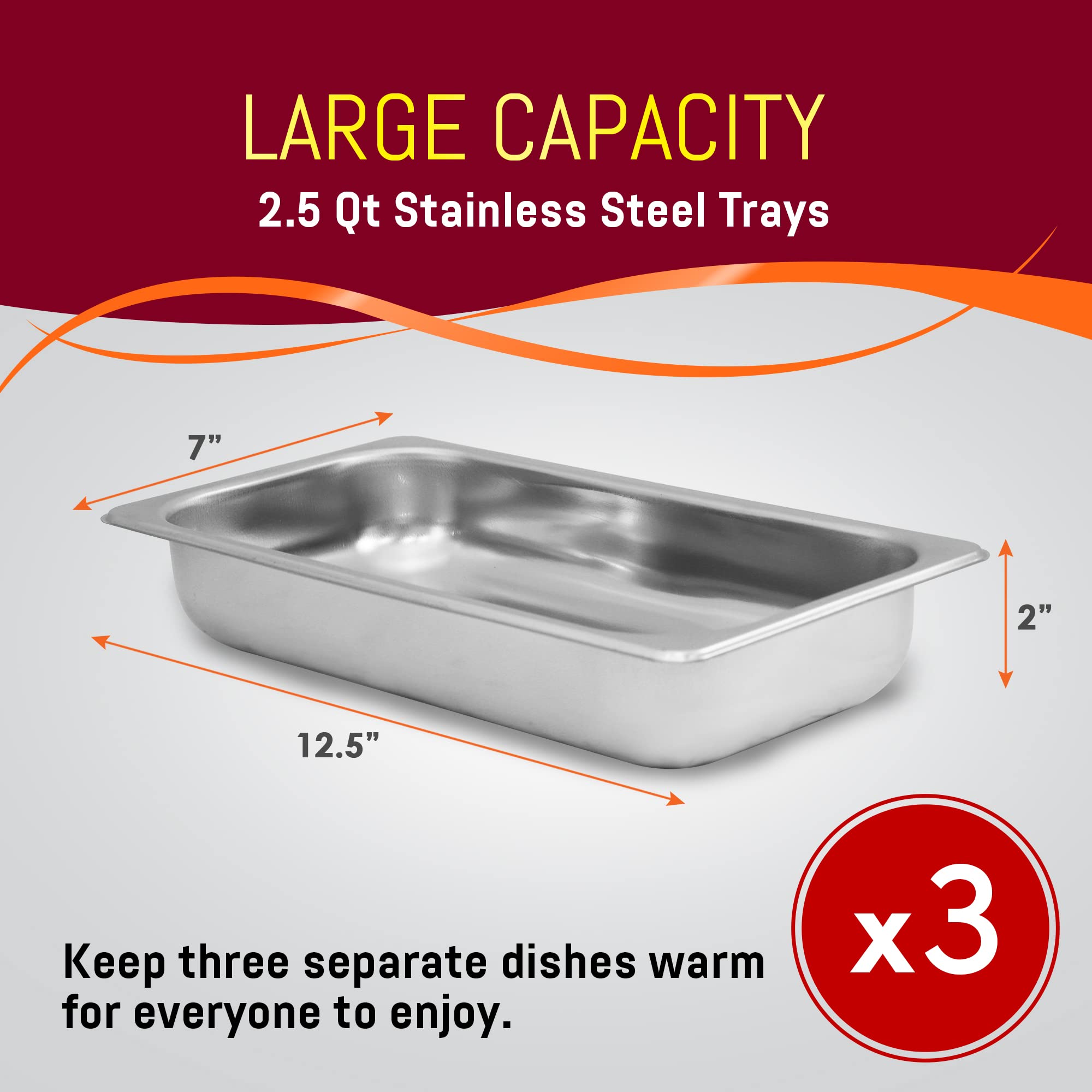 Elite Gourmet EWM-6171 7.5 Quart Triple Buffet Server Food Warmer Temperature Control, Clear Slotted Lids, Perfect for Parties, Entertaining & Holidays, 3 x 2.5Qt