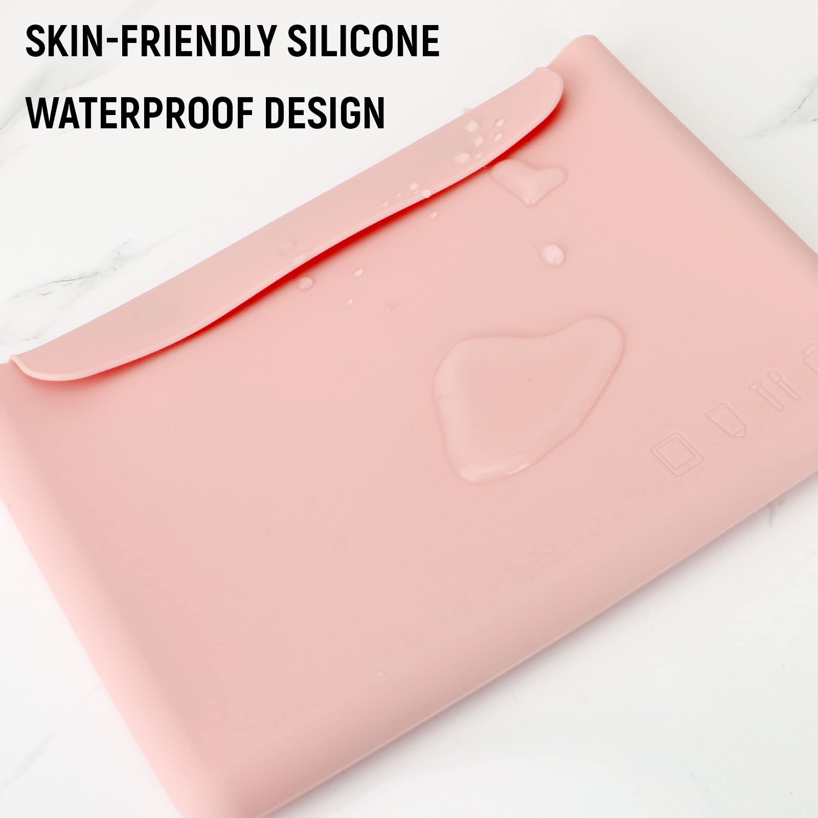 HiBidder Silicone Makeup Bag, Slim Toiletry Cosmetic Bag for Travel, Flat Makeup Bag with Double Magnetic Buckle Flap for Makeup Tools Organizer