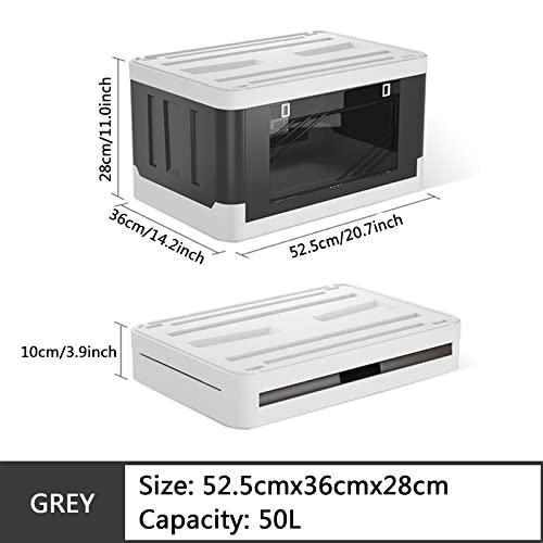 YYdDs Folding Storage Bins with Lid, Clear Stackable Plastic Storage Box, Storage Container Organizer for Home Office Outdoor Camping Grocery,Grey,50L
