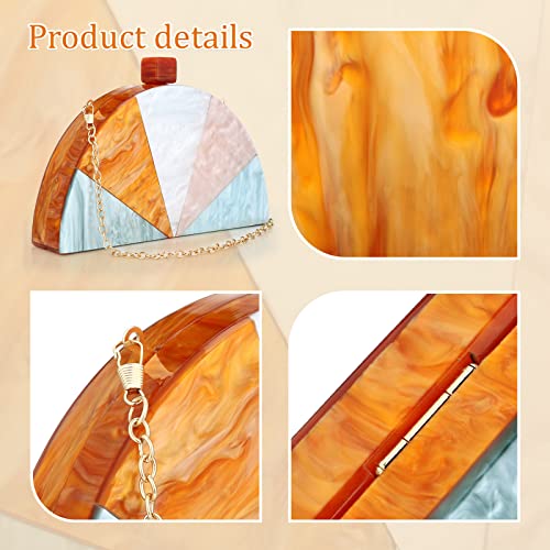 Clutch Purses Women Semicircle Evening Bag Splicing Color Crossbody Handbags for Wedding Cocktail Party Prom Banquet (Orange)