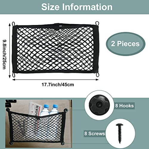 2PCS Small Cargo Net Pocket Storage Mesh Net Elastic Stretchable Automotive Cargo Nets Storage Pouch with 8 Mounting Screws and Hooks for Truck Car SUV RV Boats (17.7 x 9.8 Inches)