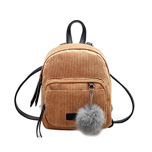 sikiwind Girl Mini Backpack Women Ball Winter Velvet Shoulder Bag(Khaki)