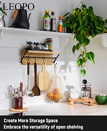 LEOPO Multi-Functional Floating Shelf, Rustic Wood Shelf, Wall Mounted Shelf for Bedroom, Bathroom, Living Room, Kitchen