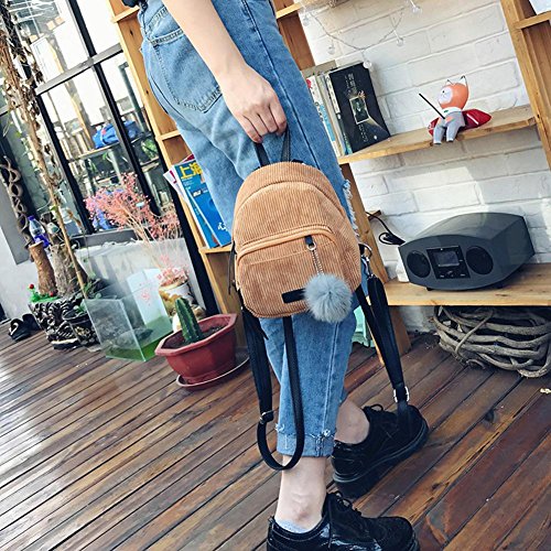 sikiwind Girl Mini Backpack Women Ball Winter Velvet Shoulder Bag(Khaki)