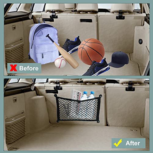 2PCS Small Cargo Net Pocket Storage Mesh Net Elastic Stretchable Automotive Cargo Nets Storage Pouch with 8 Mounting Screws and Hooks for Truck Car SUV RV Boats (17.7 x 9.8 Inches)