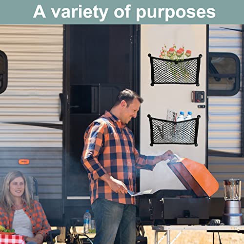 2PCS Small Cargo Net Pocket Storage Mesh Net Elastic Stretchable Automotive Cargo Nets Storage Pouch with 8 Mounting Screws and Hooks for Truck Car SUV RV Boats (17.7 x 9.8 Inches)