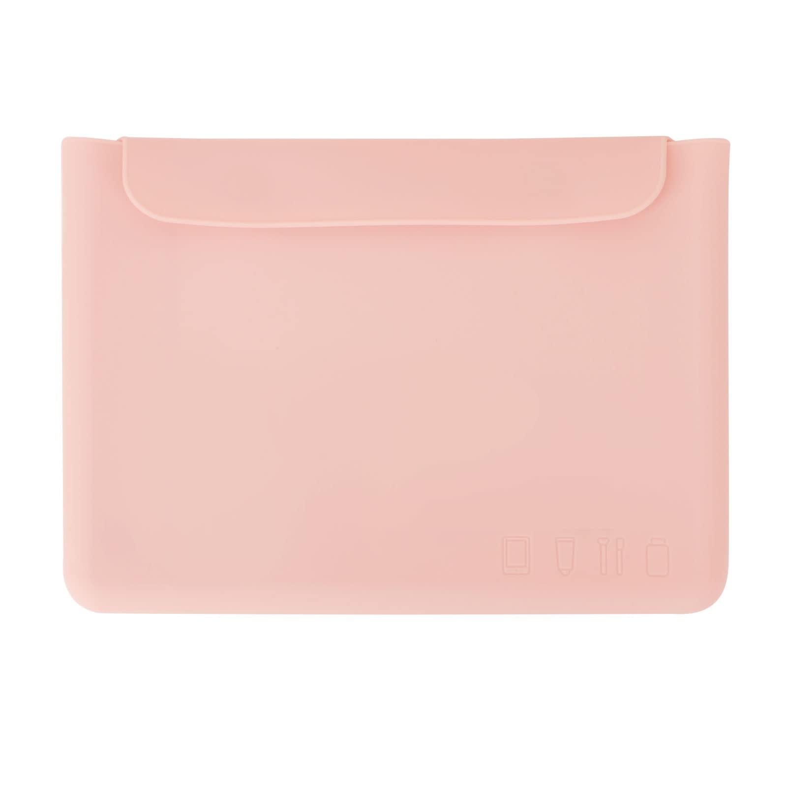 HiBidder Silicone Makeup Bag, Slim Toiletry Cosmetic Bag for Travel, Flat Makeup Bag with Double Magnetic Buckle Flap for Makeup Tools Organizer