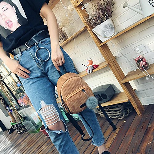 sikiwind Girl Mini Backpack Women Ball Winter Velvet Shoulder Bag(Khaki)