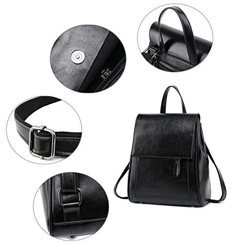 Womens Backpack Purse Soft Leather Antitheft Rucksack Ladies Versatile Shoulder Bag Daypack Travel Office Bag Black