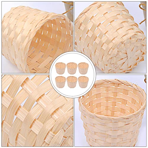 STOBOK Wedding Favors 6Pcs Mini Woven Basket, Small Wicker Baskets Miniature Flower Basket Rattan Storage Baskets Container for Party Favors Crafts Decor Small Woven Basket