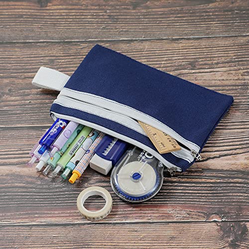 2 Pack 7 x 5 Inch Multipurpose Zippered Bags with 2 Compartments, Tools Keys Pens Small Gadgets Pouches, Smartphone Accessories Organizer, Cotton Canvas Water Resistant, Travel Office Outdoor, Navy