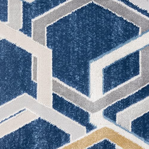 Abani Atlas 4'x6' Blue/Grey Area Rug, Hexagon Design - Durable Non-Shedding - Easy to Clean