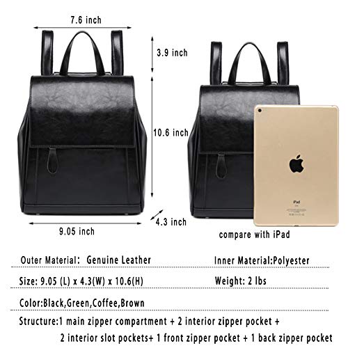 Womens Backpack Purse Soft Leather Antitheft Rucksack Ladies Versatile Shoulder Bag Daypack Travel Office Bag Black