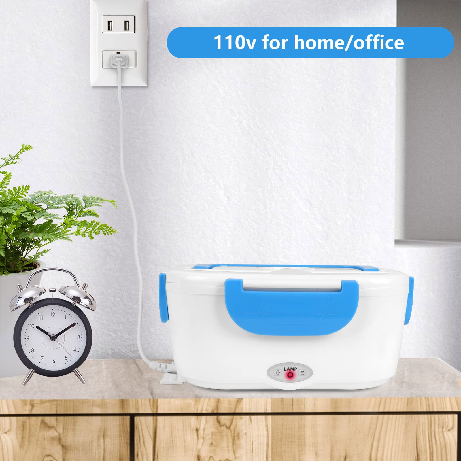 VECH Electric Heating Lunch Box Food Heater Portable Lunch Containers Warming Bento Box for Home & Office Use 110V Heat up Lunch Box (Blue)