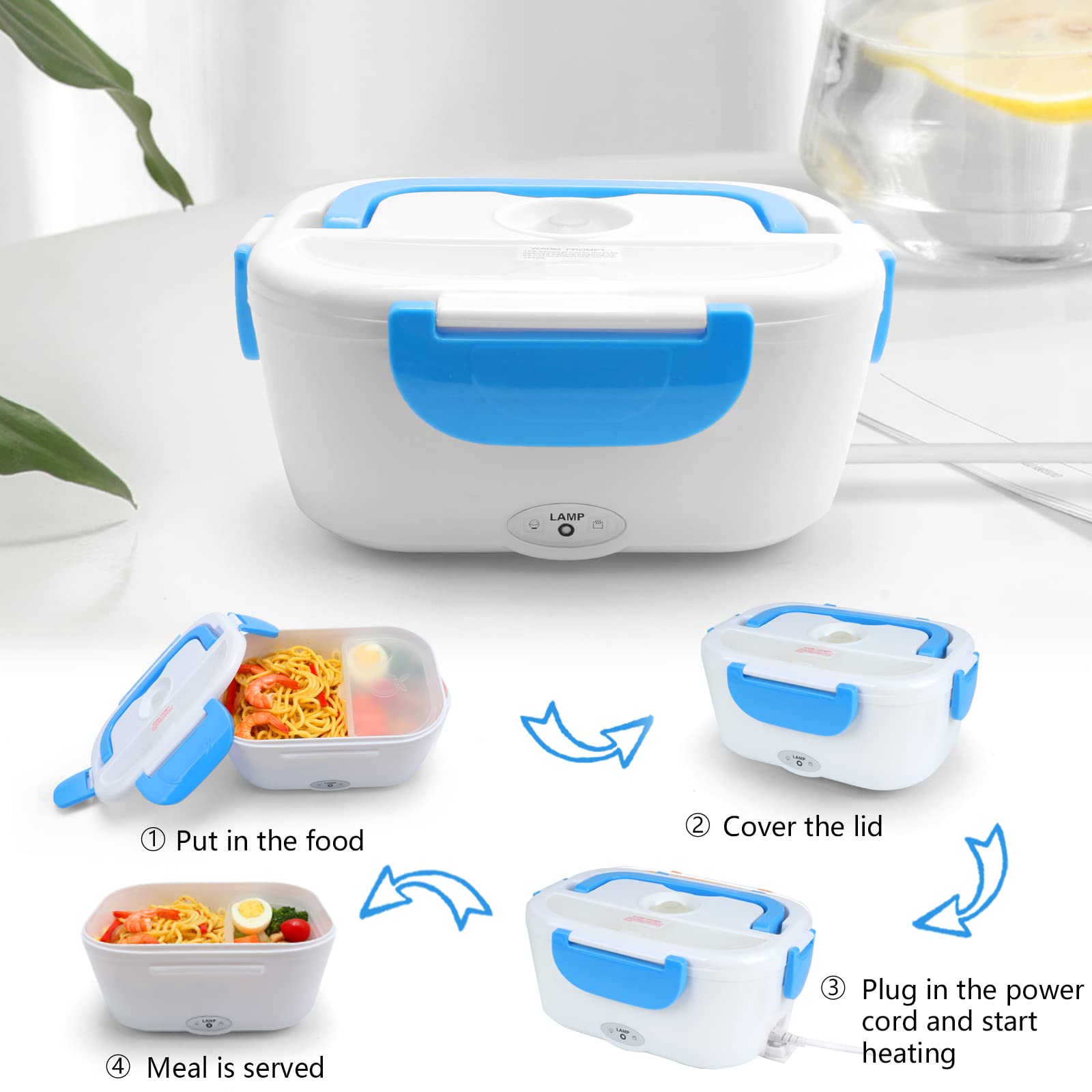 VECH Electric Heating Lunch Box Food Heater Portable Lunch Containers Warming Bento Box for Home & Office Use 110V Heat up Lunch Box (Blue)