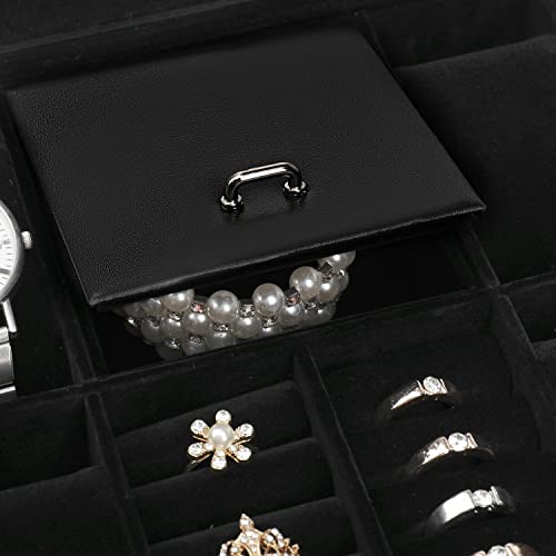 BASTUO Jewelry Box 8 Watch Display Case Organizer Jewelry Trey Storage Box PU Leather with Mirror and Lock， Black with Black Lining
