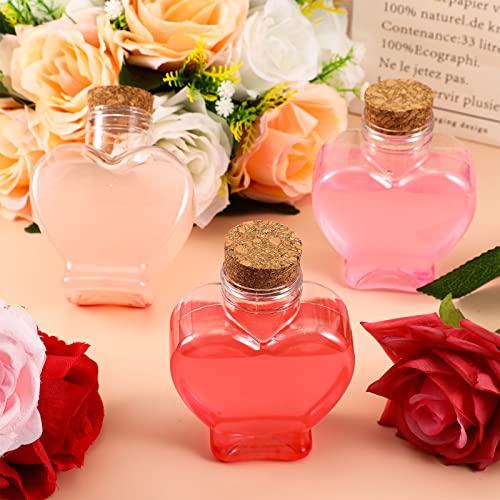 Yinkin 30 Pcs 5.5 oz Heart Shape Plastic Jar with Cork Lids Small Heart Clear Plastic Wish Bottles for Valentine's Day Anniversary Birthday Wedding DIY Decoration