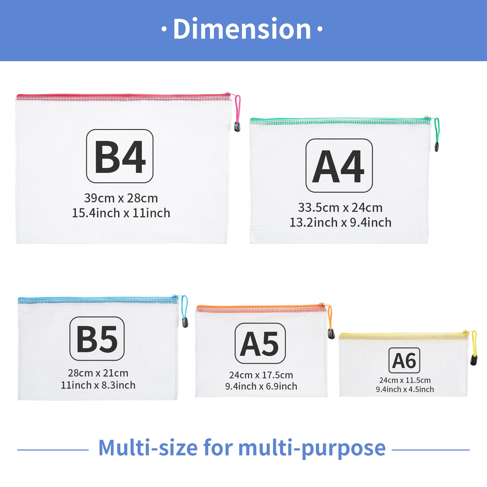 Sciluvi 20pcs Mesh Zipper Pouch, 5 Sizes Zipper Bags for School and Office Supplies, Durable Pouchesfor Organizing Storage, Puzzle Bags for Board Games Storage