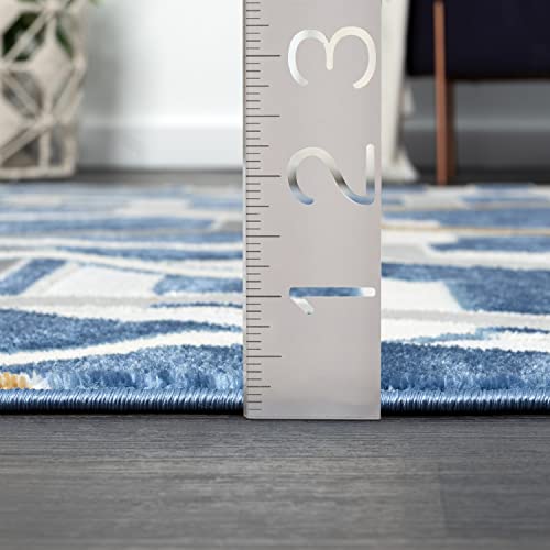 Abani Atlas 4'x6' Blue/Grey Area Rug, Hexagon Design - Durable Non-Shedding - Easy to Clean