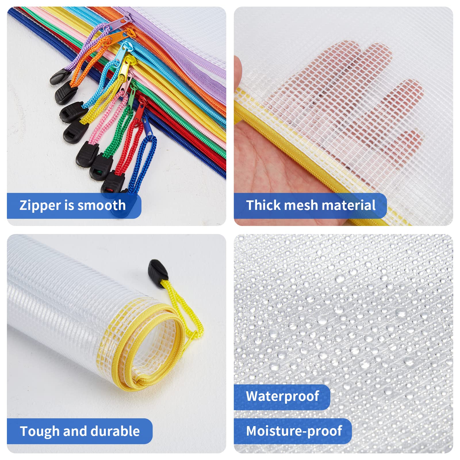 Sciluvi 20pcs Mesh Zipper Pouch, 5 Sizes Zipper Bags for School and Office Supplies, Durable Pouchesfor Organizing Storage, Puzzle Bags for Board Games Storage