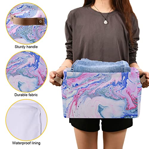 Purple Blue Marble Splash Square Storage Basket Storage Bins Canvas Storage Organizer Closet Shelf Organizer for Home Office, 2 Pc