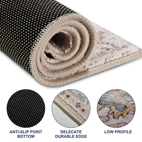 wxnzsl Area Rug 2x3 Washable Rugs Non Slip Vintage Low Pile Rug,Small Boho Accent Entryway Rug for Living Room Bedroom Kitchen Bathroom -Beige