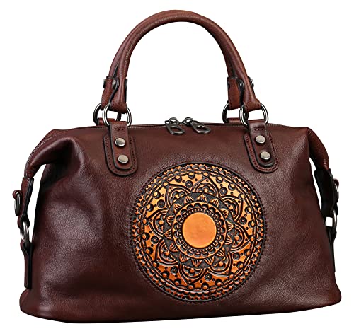 Leather Handbag for Women, Retro Mandela Crossbody Handbag Tote Bag (Coffee)