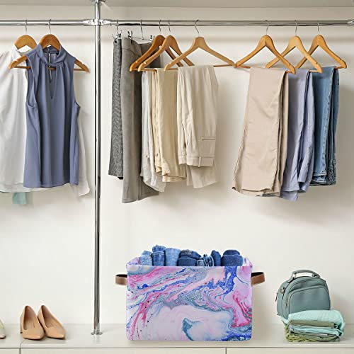 Purple Blue Marble Splash Square Storage Basket Storage Bins Canvas Storage Organizer Closet Shelf Organizer for Home Office, 2 Pc