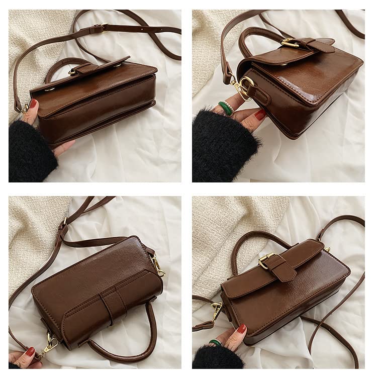 Segardo Top Handle Mini Satchel Bag Crossbody Purse Handheld Small Square Bag Ladies Simple One Shoulder Messenger Bag (Brown)