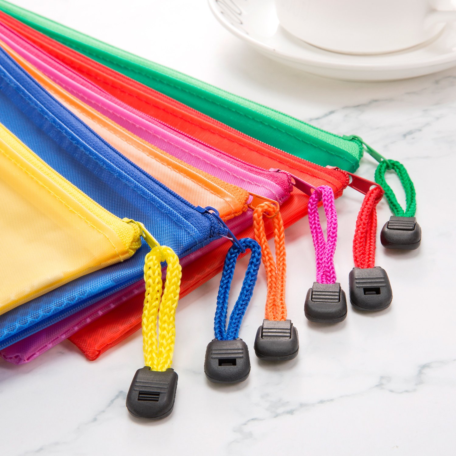 Bememo 12 Pieces 6 Colors Pencil Pouch Zipper File Bags Waterproof Plastic Double Layer for Pen Bag Cosmetics Supplies Travel Accessories