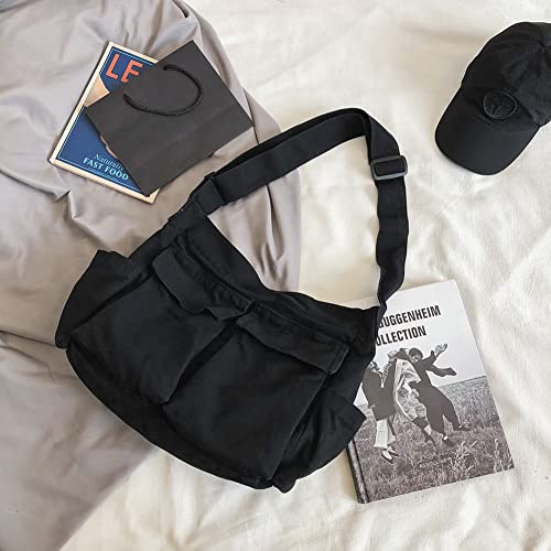 Canvas Tote Bag for Women Men Canvas Messenger Bags Aesthetic Hobo Handbag Large Capacity School Totes Casual Shoulder Bag