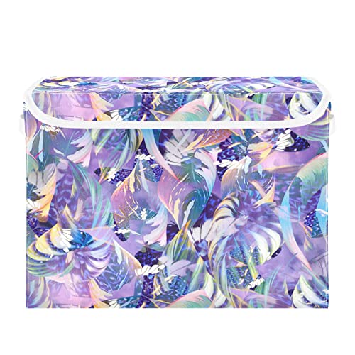 Kigai Storage Basket Butterfly Purple Storage Boxes with Lids and Handle, Large Storage Cube Bin Collapsible for Shelves Closet Bedroom Living Room, 16.5x12.6x11.8 In