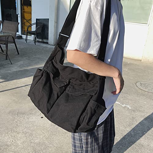 Canvas Tote Bag for Women Men Canvas Messenger Bags Aesthetic Hobo Handbag Large Capacity School Totes Casual Shoulder Bag