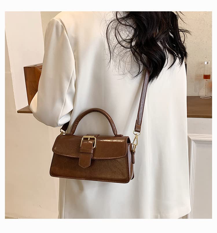 Segardo Top Handle Mini Satchel Bag Crossbody Purse Handheld Small Square Bag Ladies Simple One Shoulder Messenger Bag (Brown)