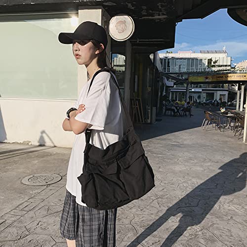 Canvas Tote Bag for Women Men Canvas Messenger Bags Aesthetic Hobo Handbag Large Capacity School Totes Casual Shoulder Bag