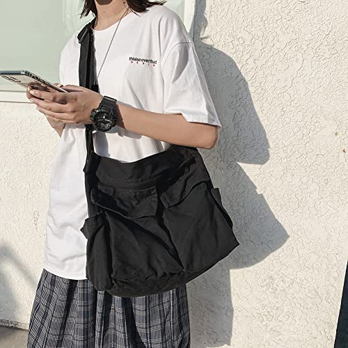 Canvas Tote Bag for Women Men Canvas Messenger Bags Aesthetic Hobo Handbag Large Capacity School Totes Casual Shoulder Bag