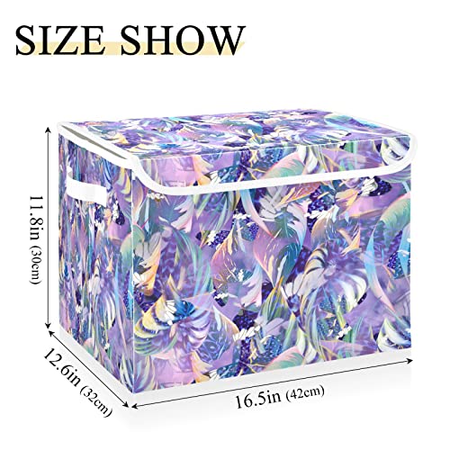 Kigai Storage Basket Butterfly Purple Storage Boxes with Lids and Handle, Large Storage Cube Bin Collapsible for Shelves Closet Bedroom Living Room, 16.5x12.6x11.8 In