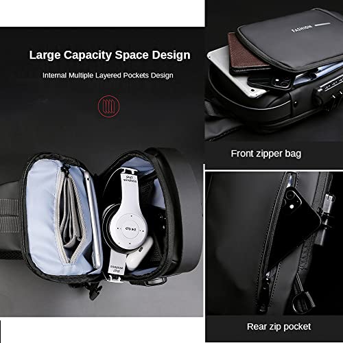 LELEBEAR Anti Theft Sling Bag, Usb Charging Sport Sling Anti-theft Shoulder Bag Waterproof Chest Bag (grey-brown)