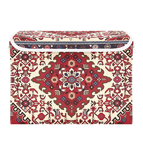 linqin Clothes Storage Box with Handle for Shelves Persian Carpet Tribal Pattern Storage Containers Large Photo Chests