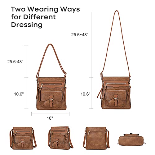 RICH LEAF Crossbody Bag For Women Shoulder Messenger Bag Satchel Handbag Purse Long Over Strap Tassel Multiple Pockets Lightweight Brown