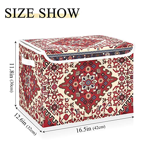 linqin Clothes Storage Box with Handle for Shelves Persian Carpet Tribal Pattern Storage Containers Large Photo Chests