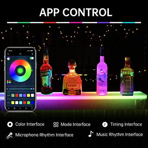 Cimcame Led Lighted Liquor Bottle Display Shelf Set of 2 with Remote&APP Control 32 Inch Floating Wall-Mounted Illuminated Marquee Lighting Shelves for Home Commercial Bar