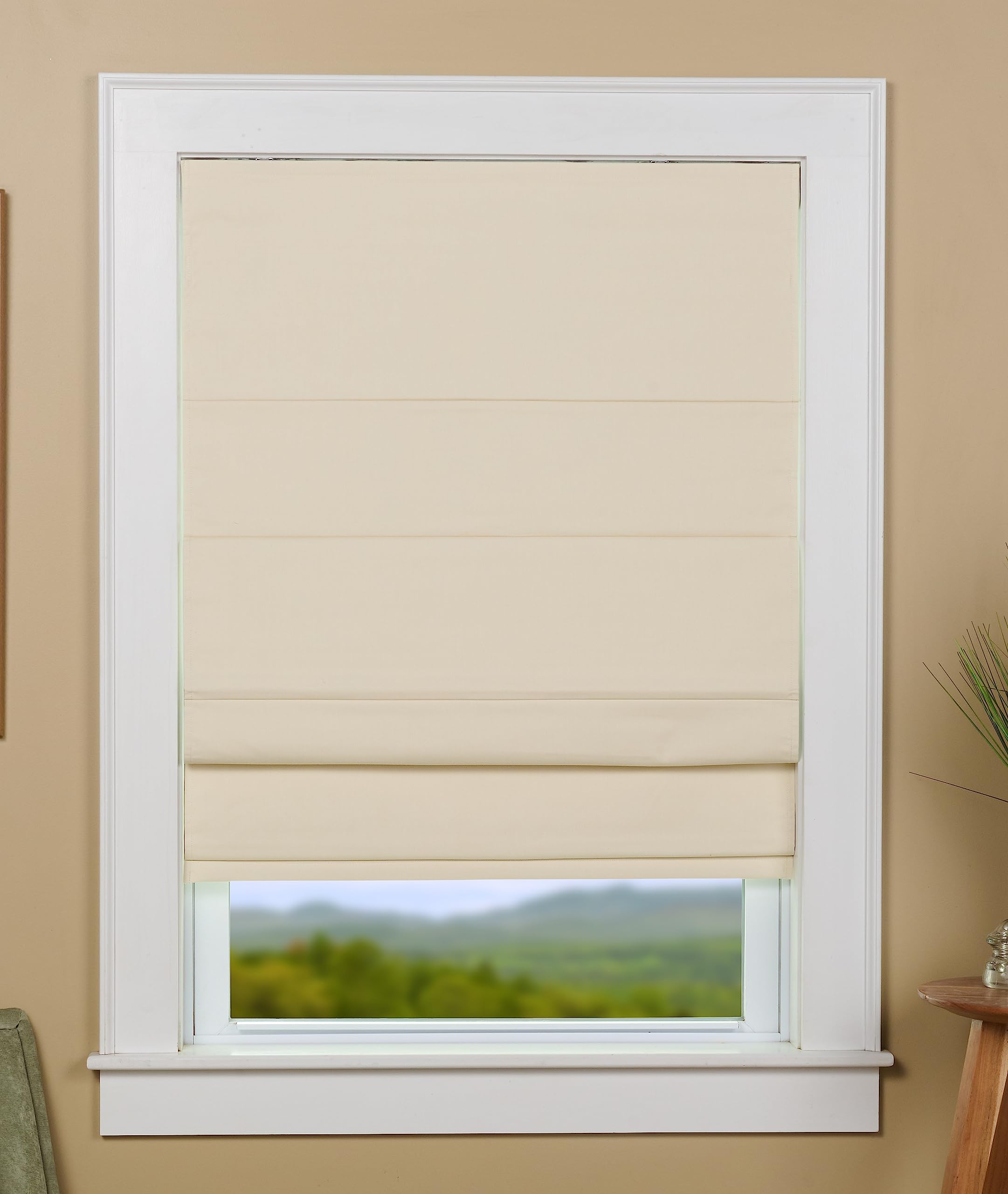 Green Mountain Vista Cotton Blend Fabric Blackout Cordless Roman Shade - Color: Ivory- Room Darkening Roman Shade for Windows - Thermal Backed Insulated Roman Shade (27" Wide x 63 Long, Ivory)