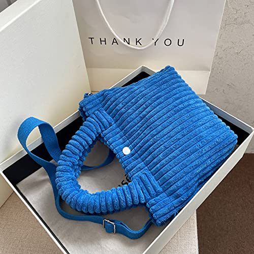 Nanwansu Small Corduroy Tote Bag for Women Cute Mini Tote Shoulder Bags Blue