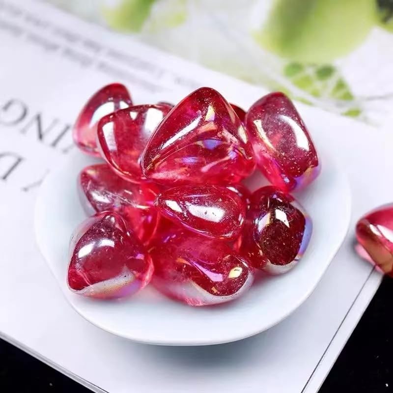 BAWHO Bulk Natural Crystal Tumbled Stone Angel Quartz Gravel Polished Electroplating Aquarium Home Decor QINTINYIN (Color : Red, Size : 100g)