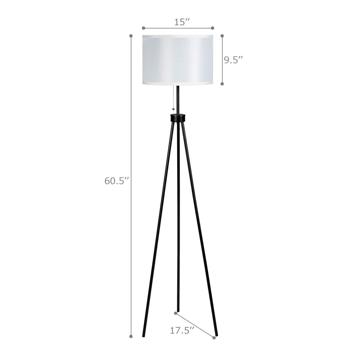 Tangkula 60.5" Metal Tripod Floor Lamp, Contemporary Minimalist Standing Floor Light with Iron Legs, Fabric Drum Shade, E26 Lamp Base, Mid Century Modern Reading Light for Living Room, Bedroom