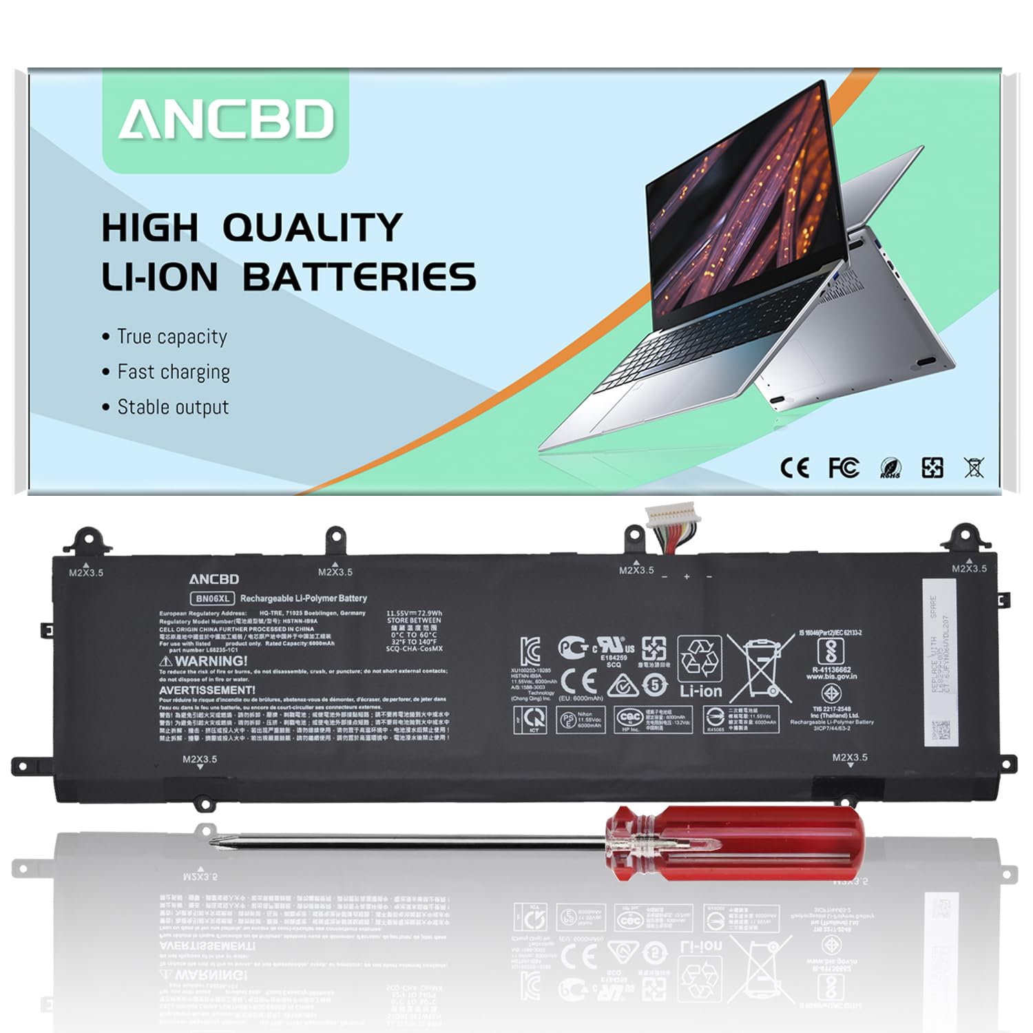 ANCBD BN06XL Laptop Battery for HP Spectre X360 15-eb000 15-eb1083NR 15-eb0000NS 15-eb1005TU 15-eb0003TX 15-eb0004TX 15-eb0007TX Series BNO6XL BN06072XL L68235-1C1 HSTNN-IB9A 68299-0055 11.55V/72.9Wh.