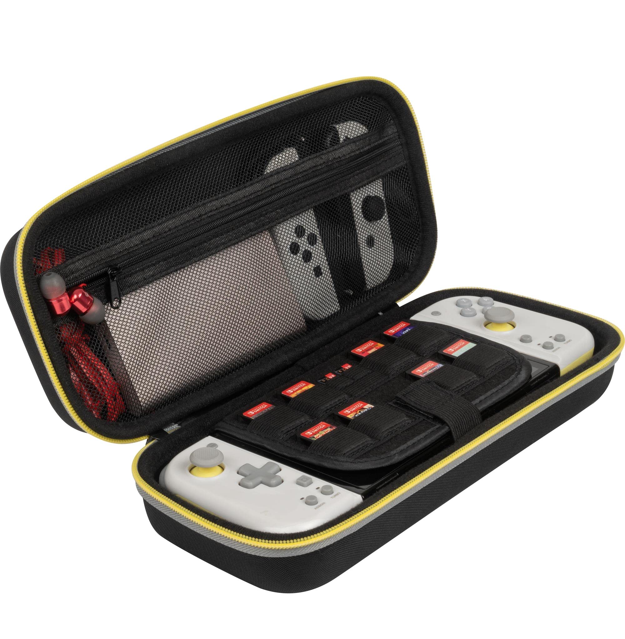 ButterFox Large Carrying Case for Hori Split Pad Compact, Fits Charger, 10 Game Holders (8 Physical + 2 Digital) - Black/Yellow