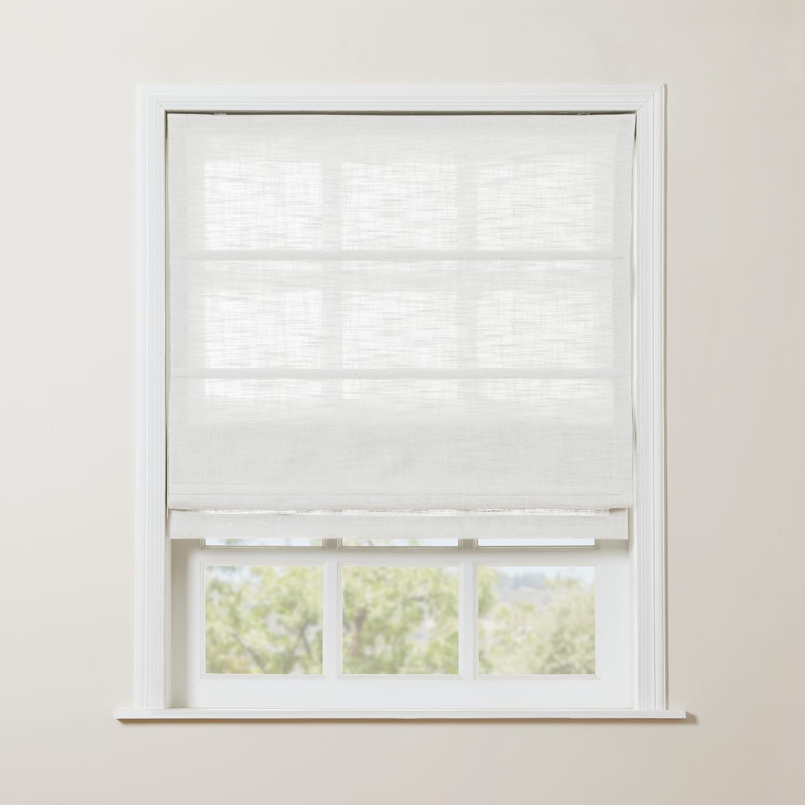 ChadMade Cordless Linen Textured Room Darkening Roman Shade Solid Fabric Window Treatment, Install Hardware Included, Custom Made Blackout Roman Blind for Bedroom, 1 Panel, Beige White