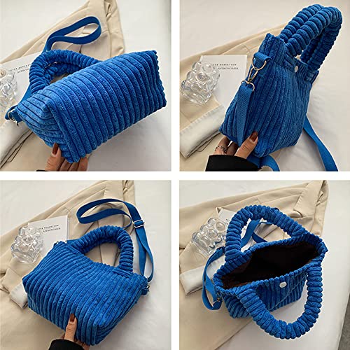 Nanwansu Small Corduroy Tote Bag for Women Cute Mini Tote Shoulder Bags Blue
